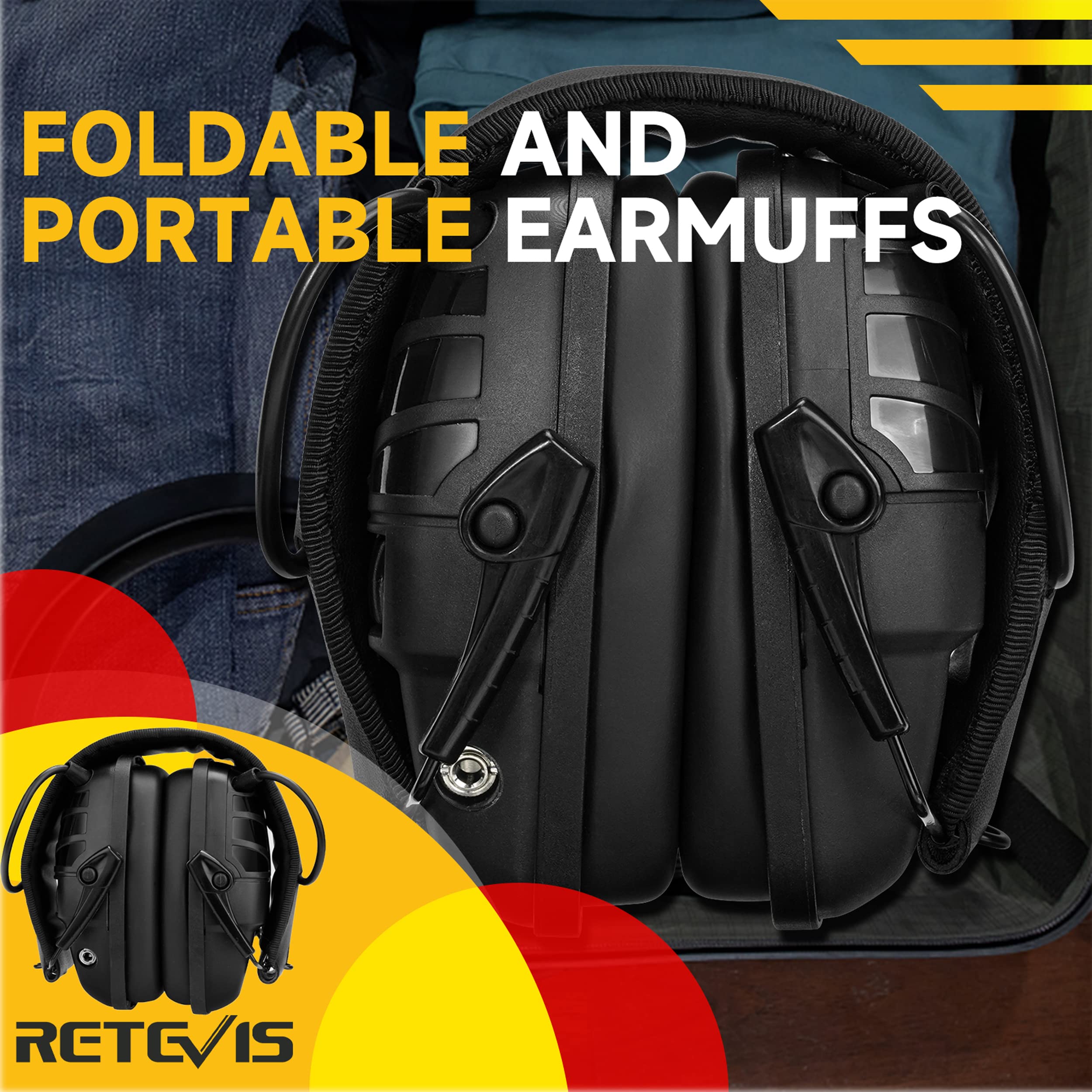 Retevis Shooting Ear Protection for Range,Sound Amplification Electronic Shooting Earmuff,Noise Reduction Ear Muffs for Hunting,Slim Volume Adjustable Earmuff,with 3.5mm Headphone Jack and Cable