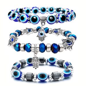 zz zinfandel evil eye bracelet blue turkish lucky fatima evil eye bracelet for women men for protection and blessing(a-3pcs)