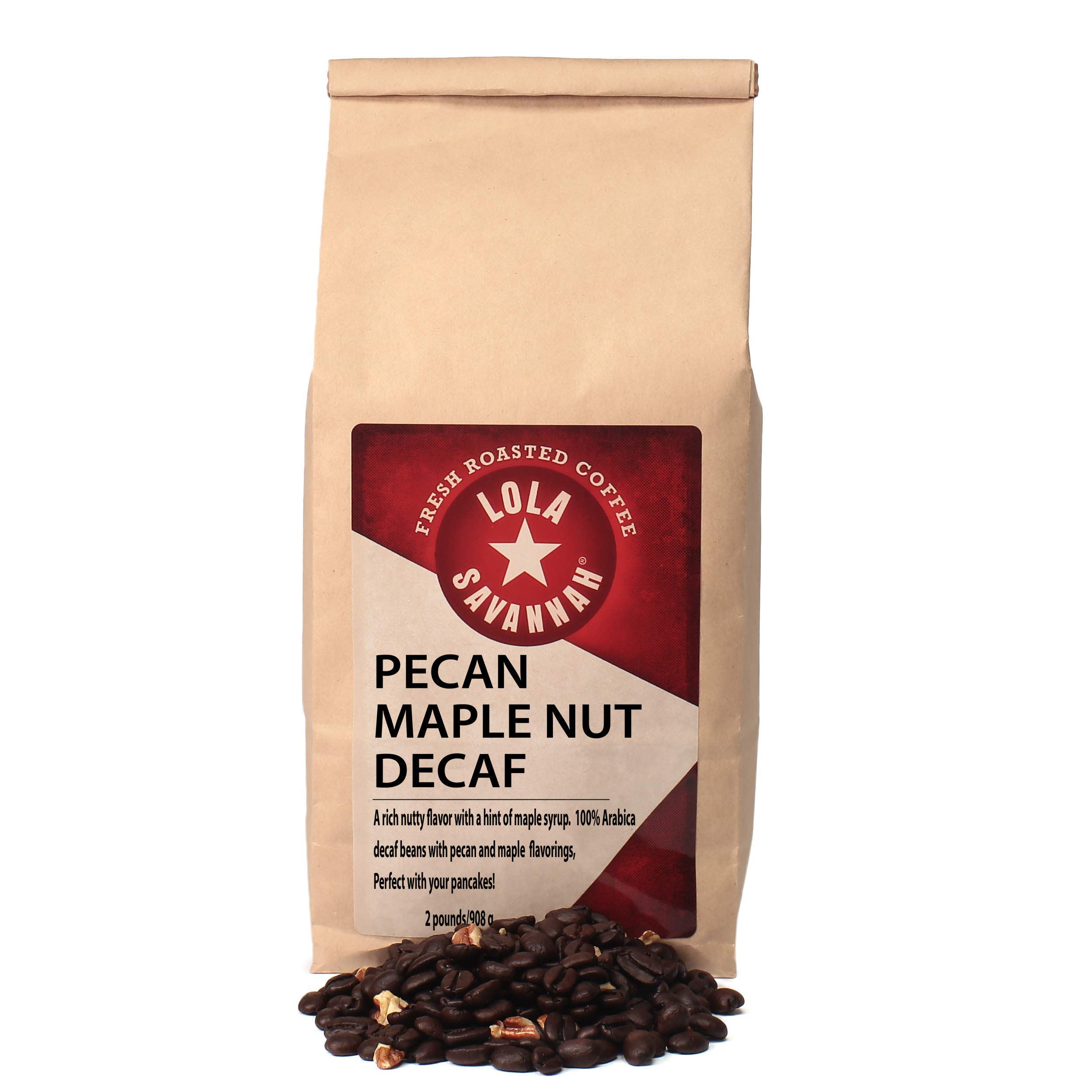 Lola Savannah Texas Pecan Maple Nut and Vanilla Cinnamon Bundle Whole Bean Decaf Coffee, 2lb, 1 Pack