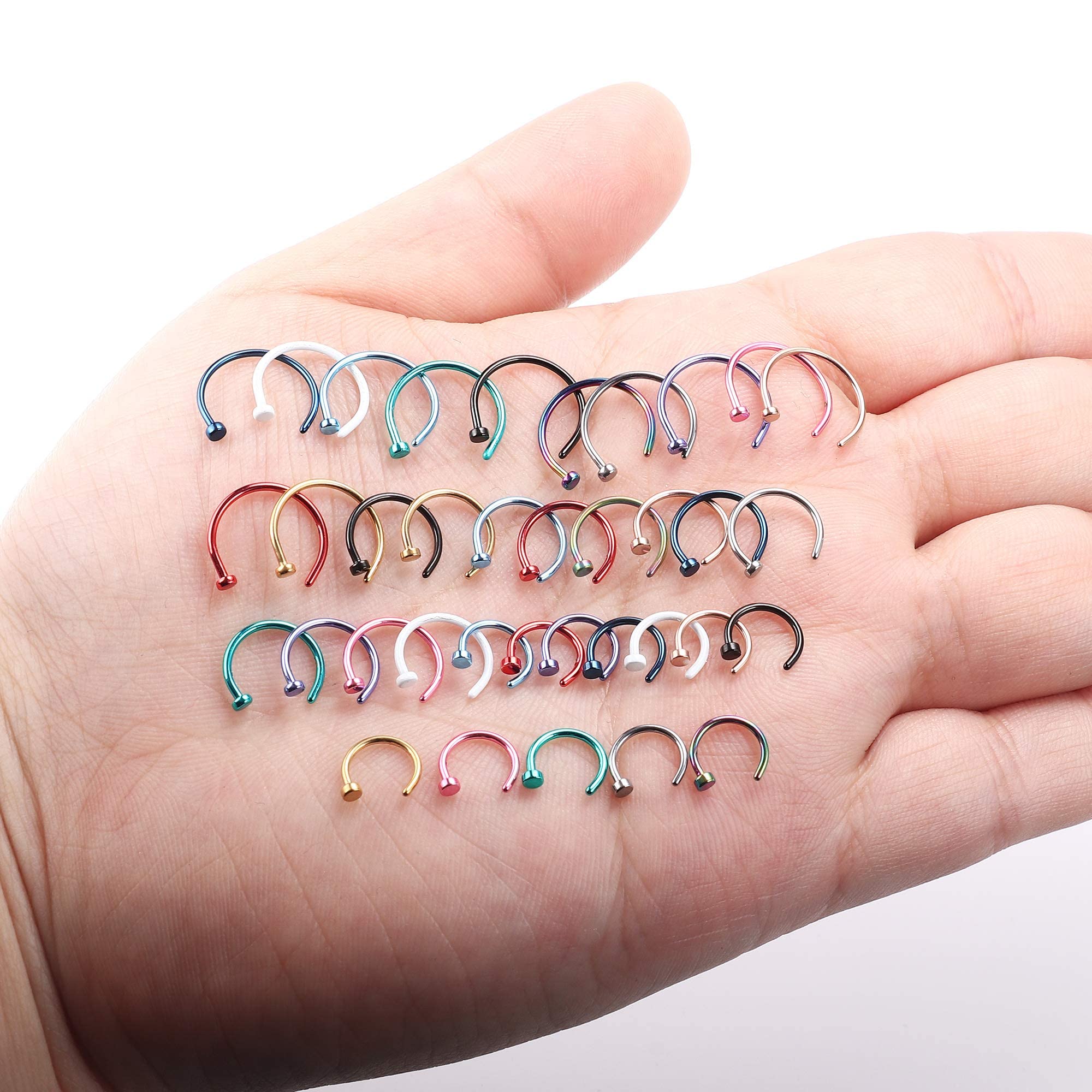 Drperfect 20G 36PCS 316L Stainless Steel Nose Ring Hoop Nose Piercing Jewelry for Women and Men Colored Hoop Nose Ring 6mm 8mm 10mm