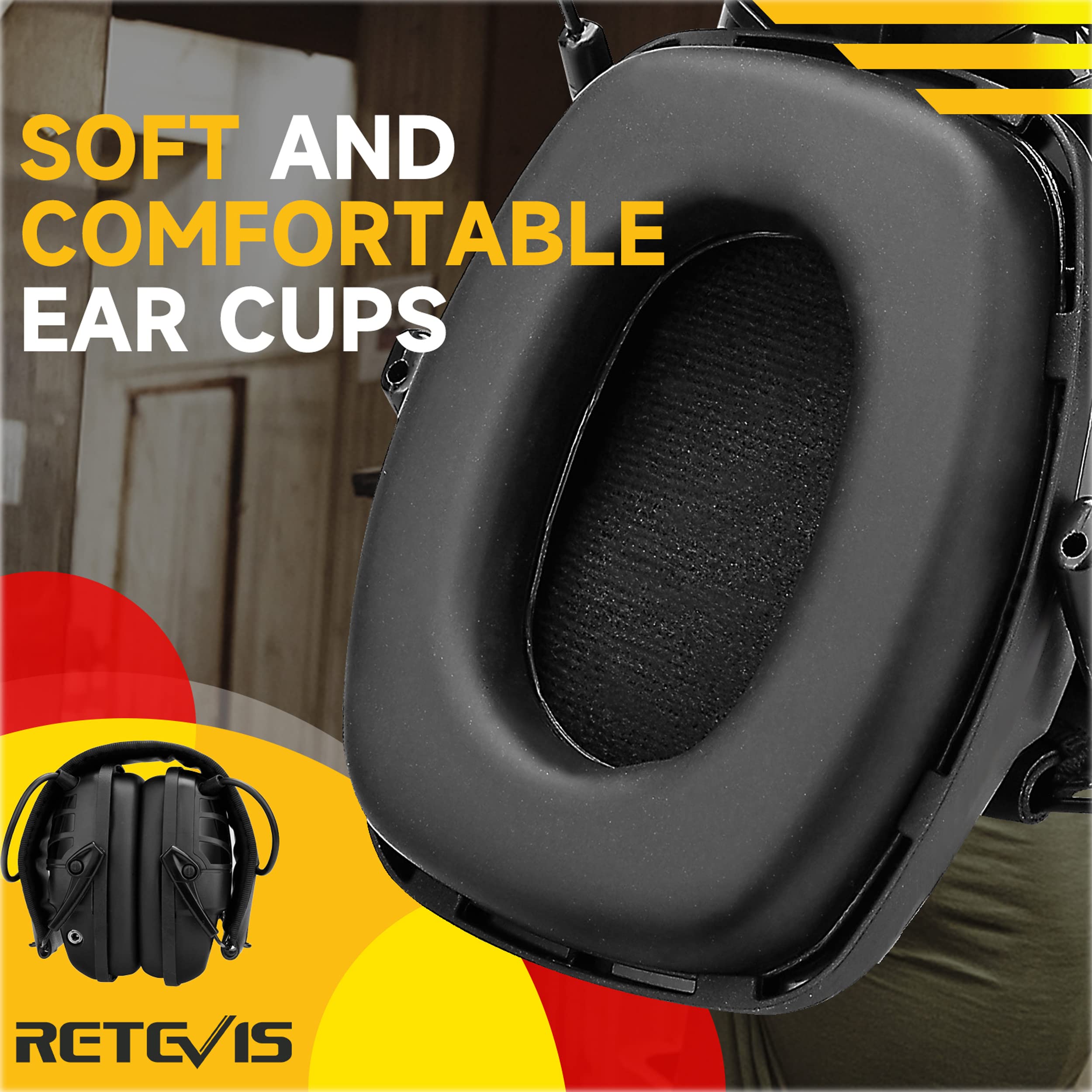 Retevis Shooting Ear Protection for Range,Sound Amplification Electronic Shooting Earmuff,Noise Reduction Ear Muffs for Hunting,Slim Volume Adjustable Earmuff,with 3.5mm Headphone Jack and Cable