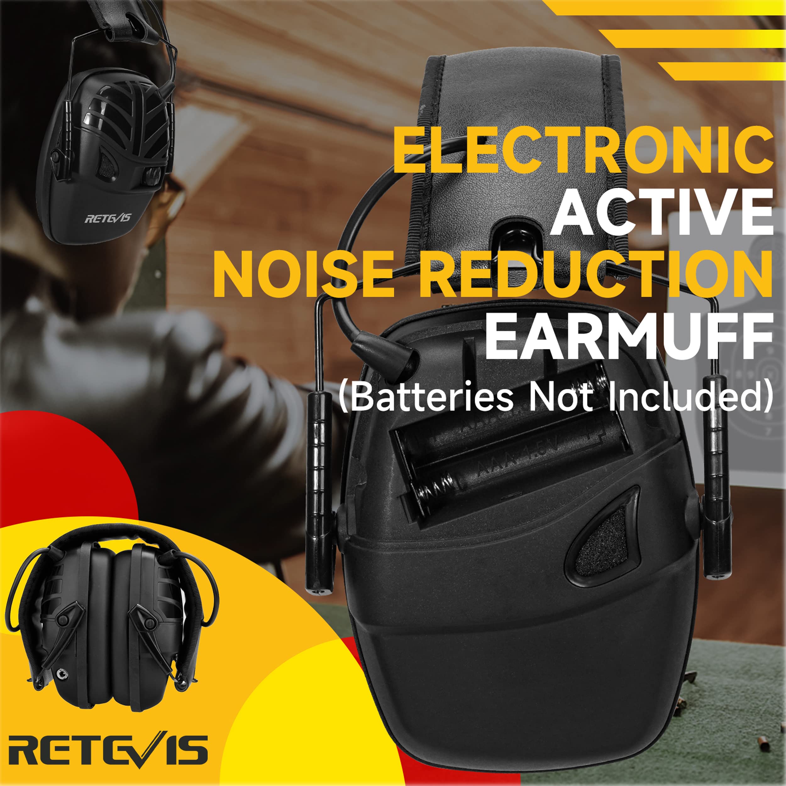 Retevis Shooting Ear Protection for Range,Sound Amplification Electronic Shooting Earmuff,Noise Reduction Ear Muffs for Hunting,Slim Volume Adjustable Earmuff,with 3.5mm Headphone Jack and Cable