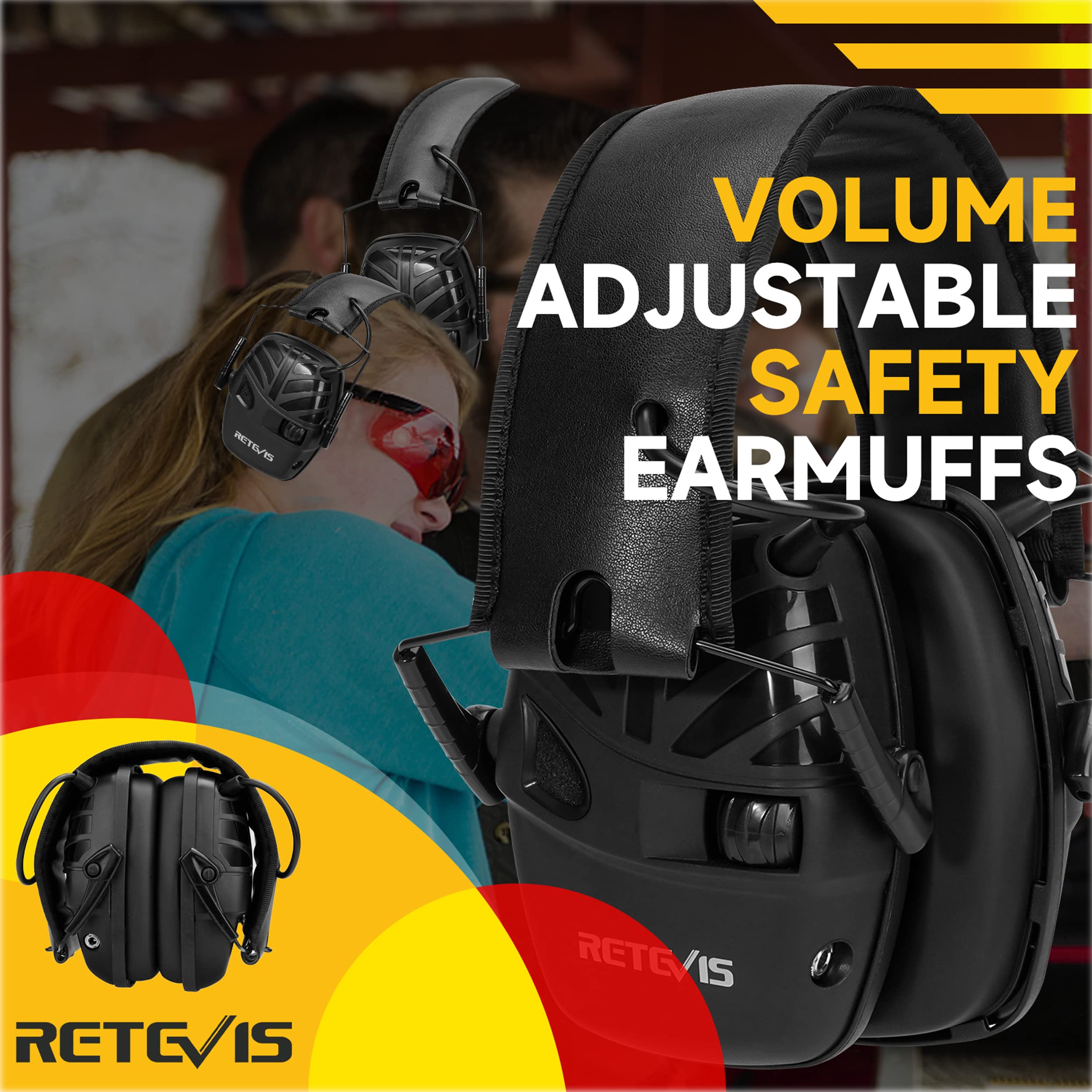 Retevis Shooting Ear Protection for Range,Sound Amplification Electronic Shooting Earmuff,Noise Reduction Ear Muffs for Hunting,Slim Volume Adjustable Earmuff,with 3.5mm Headphone Jack and Cable