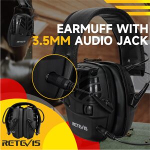 Retevis Shooting Ear Protection for Range,Sound Amplification Electronic Shooting Earmuff,Noise Reduction Ear Muffs for Hunting,Slim Volume Adjustable Earmuff,with 3.5mm Headphone Jack and Cable