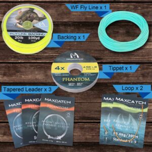 Maxcatch Fly Fishing Line (Weight Forward, Floating) and Fly Line Combo with Backing Leader and Tippet (1F/2F/3F/4F/5F/6F/7F/8F/9F/10F) (Line Combo Teal Blue, WF3F 100FT)