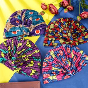 Geyoga 4 Pieces African Women Turban Cap Headscarf Women Turban Cap Stretch Twisted Headwrap (Twisted Cap)