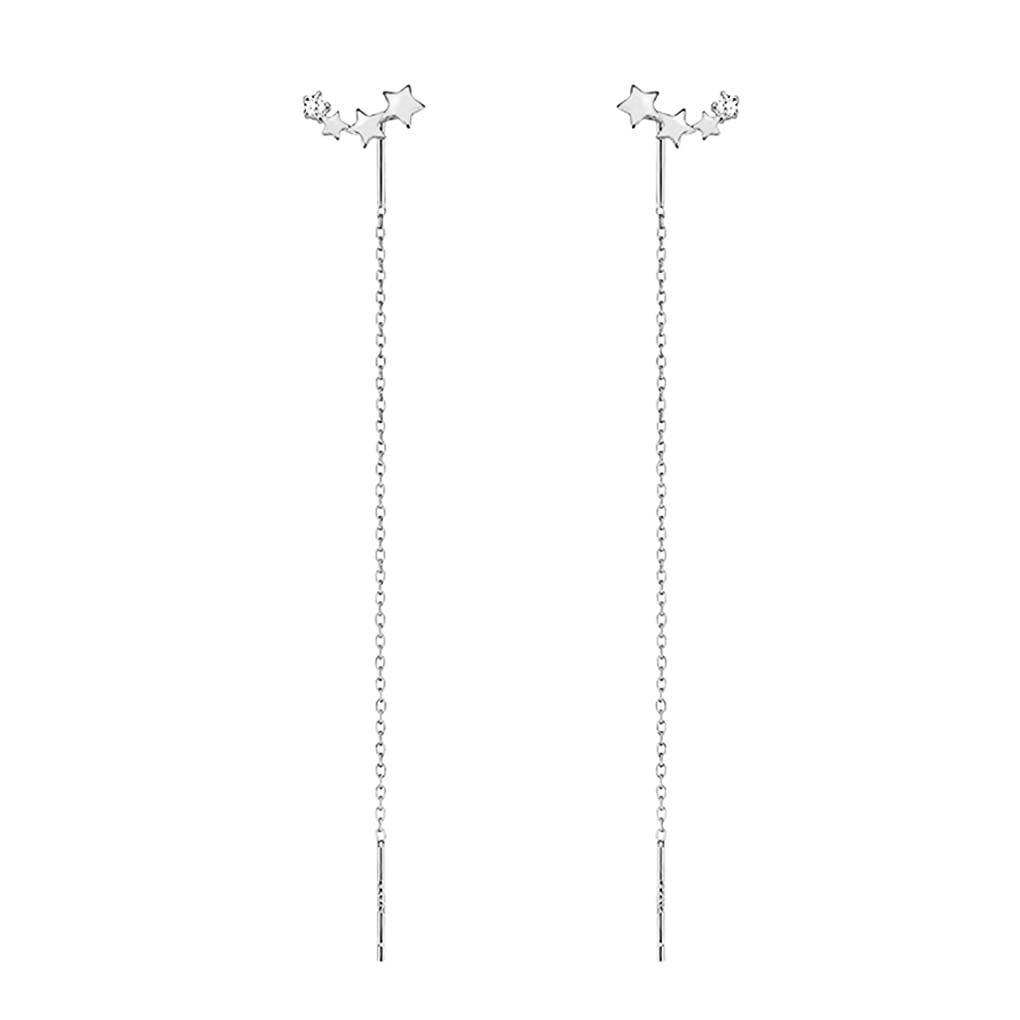 SLUYNZ 925 Sterling Silver Stars Earrings Dangle for Women Long Chain Threader Earrings Tassel