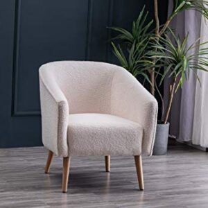 Wovenbyrd Mid-Century Modern Barrel Accent Chair with Tapered Legs, Cream Boucle