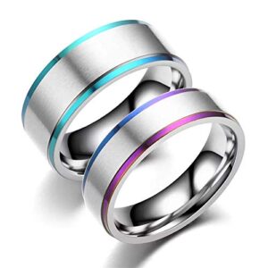 MZZJ Sun and Moon Friendship Lover 8MM&6MM Black Brushed 2 Tone Stainless Steel Rainbow Step Edge Wedding Band Engagement Matching Ring for Him Her,Anniversary Birthday Gift