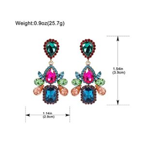 ASTRUE Bridal Rhinestone Teardrop Dangle Earrings,Multicolor Crystal Wedding Chandelier Earrings for Women in Pageant Party Valentine's Days Jewelry Accessory