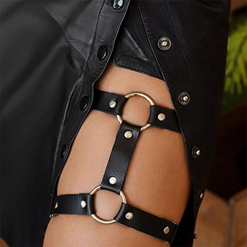 GEMILY Leather Leg Chain Punk Black Body Harness Party Gothic Thigh Chains Club Rave Leg Harness Jewelry for Women and Girls (2 pcs) (1)