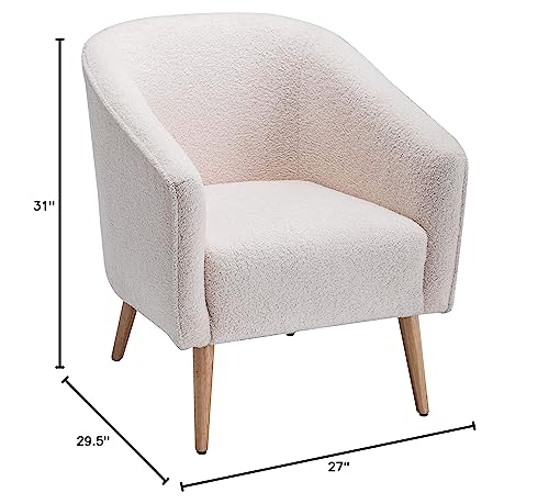 Wovenbyrd Mid-Century Modern Barrel Accent Chair with Tapered Legs, Cream Boucle