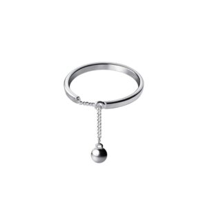 simple dangling ball stacking rings sterling silver 925 for women adjustable minimalist dangling charm threader tassel chain promise eternity ring finger band (white gold)