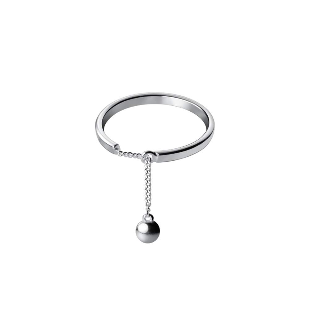 Simple Dangling Ball Stacking Rings Sterling Silver 925 for Women Adjustable Minimalist Dangling Charm Threader Tassel Chain Promise Eternity Ring Finger Band (White Gold)