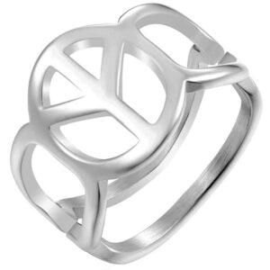 jude jewelers stainless steel world peace sign emblem school class cocktail party graduation ring (silver, 11)