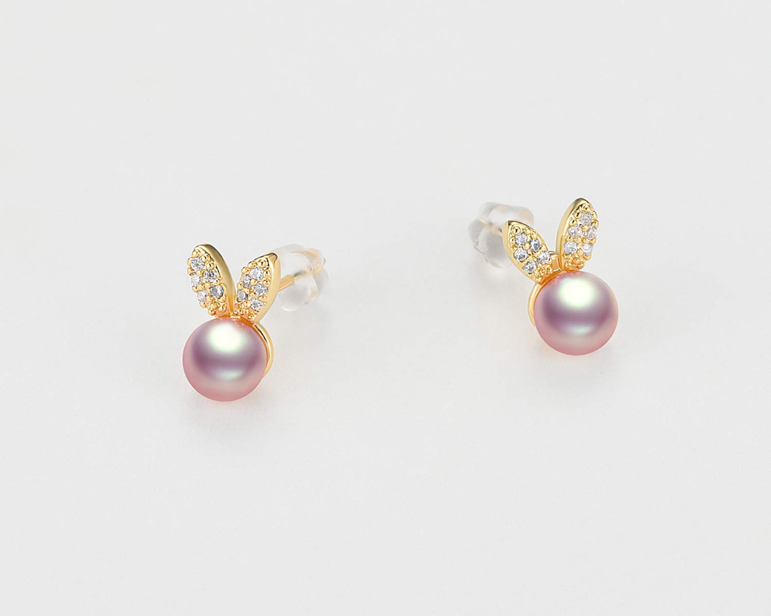 Pearl Stud Earrings,Freshwater Cultured Pearl Cubic Zirconia Rabbit Bunny Earrings Hypoallergenic Anniversary Birthday Mother Day Jewelry Gifts for Women(Size:6-7mm)