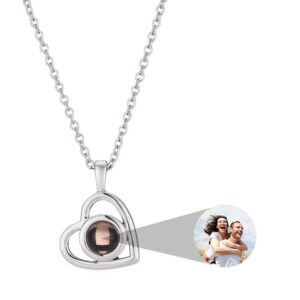 zlhzw picture necklace personalized for women - custom photo love heart projection pendant - customized portrait jewelry - birthday anniversary memorial gifts wife mother - silver