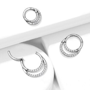 Pierced Owl 16G Implant Grade Titanium CZ Crystal Lined Double Hoop Cartilage Helix Daith Septum Hinged Segment Ring (Diameter: 8mm)