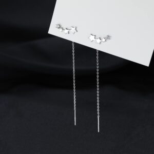 SLUYNZ 925 Sterling Silver Stars Earrings Dangle for Women Long Chain Threader Earrings Tassel