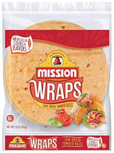 mission sun-dried tomato basil wraps, soft veggie wraps, trans fat free, 6 count - 2 packs