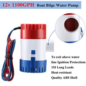 Boat Bilge Water Pump 12 V 1100 GPH Electric Marine Bilge Pump and Automatic Boat Bilge Pump Float Switch 12 V 24 V 32 V for Boats, 2 Pieces in Total