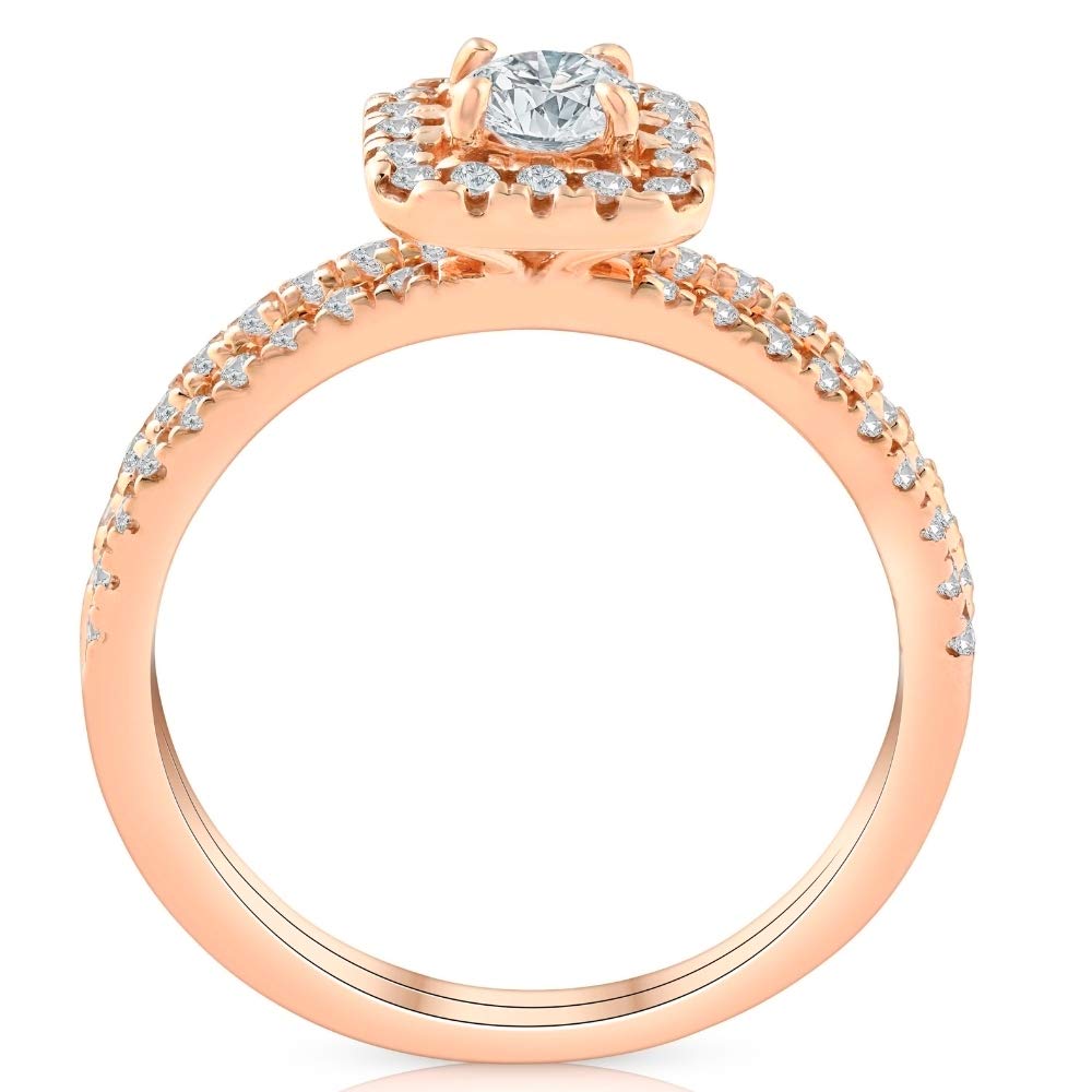 5/8 Ct TDW Diamond Cushion Halo Engagement Wedding Ring Set Rose Gold - Size 8