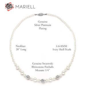 Mariell Pearl Necklace for Brides with Rhinestone Crystal Fireball Accents, 20", Bridal & Wedding Jewelry