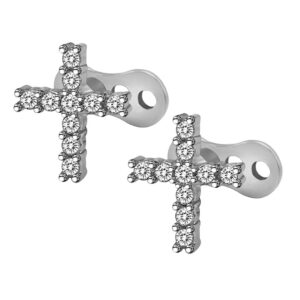 titanium dermal anchor top crystal micro surface skin piercing 16g - fan - cross