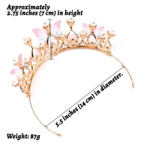 COCIDE Butterfly Tiara and Crown for Girls Gold Tiara for Women Pearl Headband Hair Accessories for Birthday Party Wedding Flower Girl Decoration Accessory…