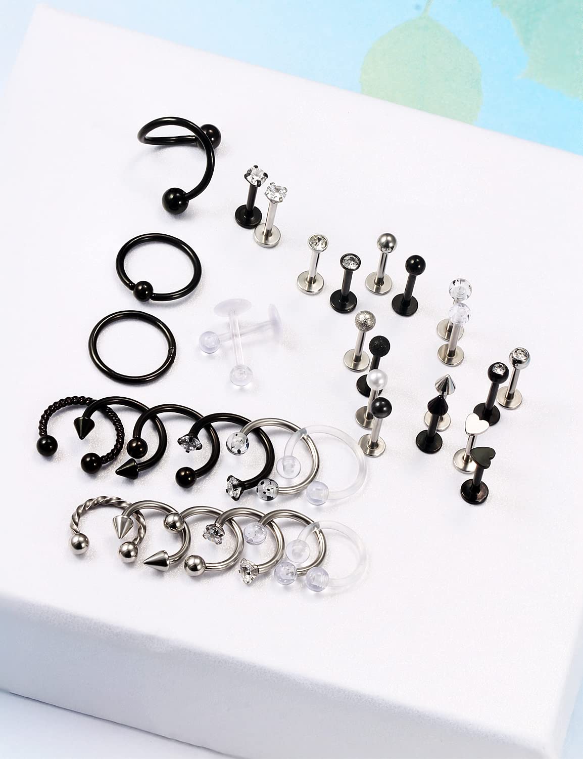 Vsnnsns 16G Lip Rings Stainless Steel Horseshoe Labret Monroe Lip Rings Nail Cartilage Tragus Helix Earrings Studs Septum Ring Medusa Piercing Jewelry Retainer for Women Men Silver Black 8mm