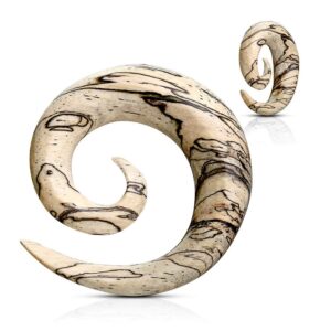 Pierced Owl Organic Spalted Tamarin Wood Spiral Tapered Hanger Ear Plugs, Sold as a Pair (10mm (00GA))