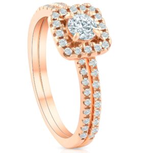 5/8 Ct TDW Diamond Cushion Halo Engagement Wedding Ring Set Rose Gold - Size 8