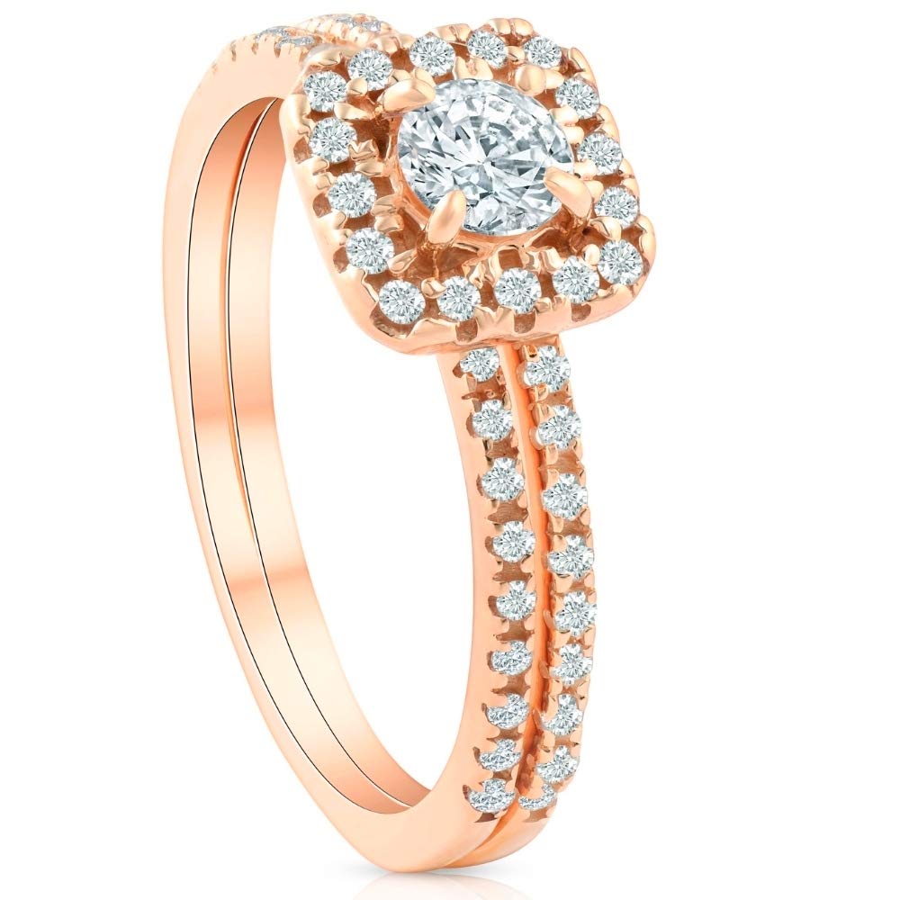 5/8 Ct TDW Diamond Cushion Halo Engagement Wedding Ring Set Rose Gold - Size 8