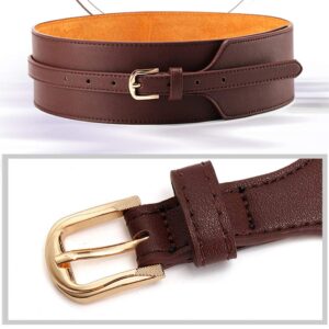 Toptim Women Wide Knotted Belt Design PU Leather Waistbands Simple Width Belt (Brown, Suit For Waist 27-33.5")