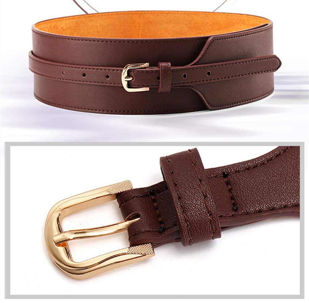 Toptim Women Wide Knotted Belt Design PU Leather Waistbands Simple Width Belt (Brown, Suit For Waist 27-33.5")