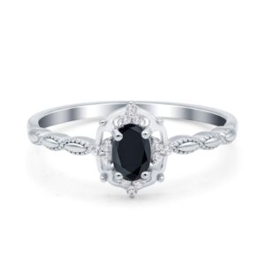 simulated black cubic zirconia size-7 oval cut petite dainty marquise vintage art deco floral wedding engagement ring simulated cubic zirconia 925 sterling silver