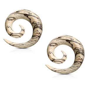 pierced owl organic spalted tamarin wood spiral tapered hanger ear plugs, sold as a pair (10mm (00ga))