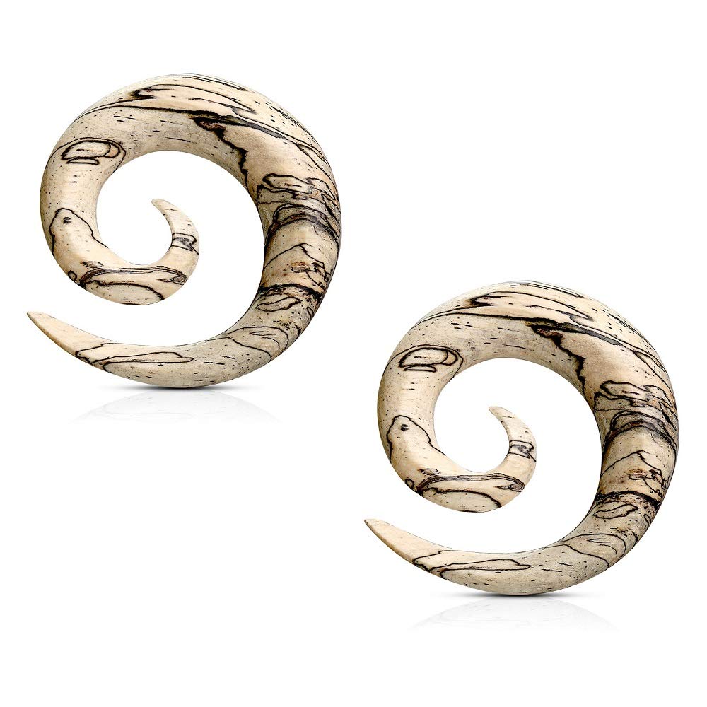 Pierced Owl Organic Spalted Tamarin Wood Spiral Tapered Hanger Ear Plugs, Sold as a Pair (10mm (00GA))