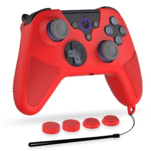 case for luna controller, alquar silicone case cover for amazon luna controller, anti-slip/shockproof/dustproof skin protective cover for luna game controller- with lanyard/thumb grip caps (red)