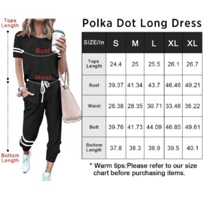 PRETTYGARDEN Women Summer Two Piece Outfits Striped Short Sleeve Pullover and Long Pants Tracksuit Travel Pajama Lounge Set (Black,XX-Large)