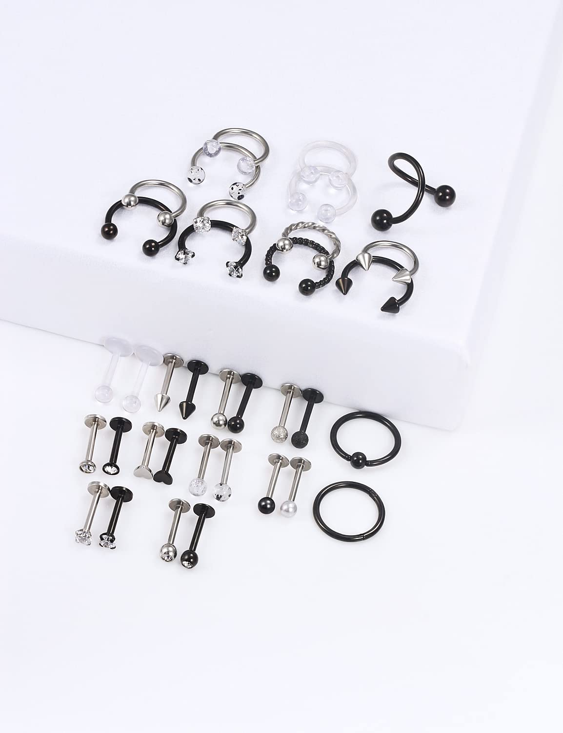 Vsnnsns 16G Lip Rings Stainless Steel Horseshoe Labret Monroe Lip Rings Nail Cartilage Tragus Helix Earrings Studs Septum Ring Medusa Piercing Jewelry Retainer for Women Men Silver Black 8mm