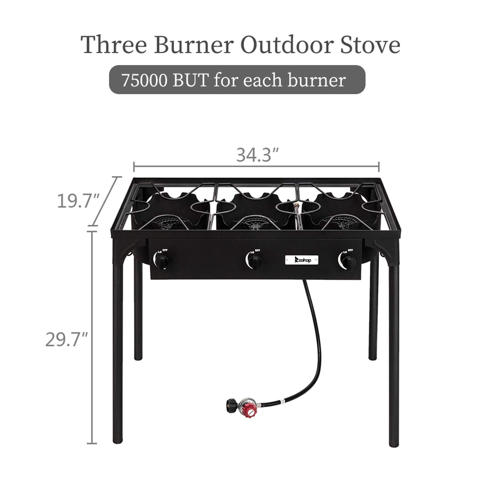 DDUPStore Outdoor Burner Stove on Stand, Gas Camping Stove High Pressure Propane Cooker Portable Stove Burner,Perfect for Home Brewing Maple Syrup Patio Turkey Frying Canning(Three Burner 225000-BTU)