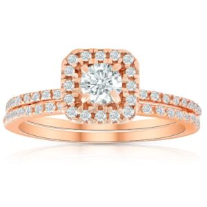 5/8 ct tdw diamond cushion halo engagement wedding ring set rose gold - size 4