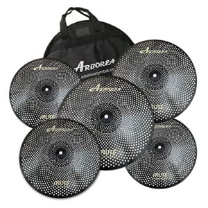 arborea low volume cymbal pack black 14"hi-hat+16"crash+18"crash+20"ride 5 pieces practice mute cymbal set for drums