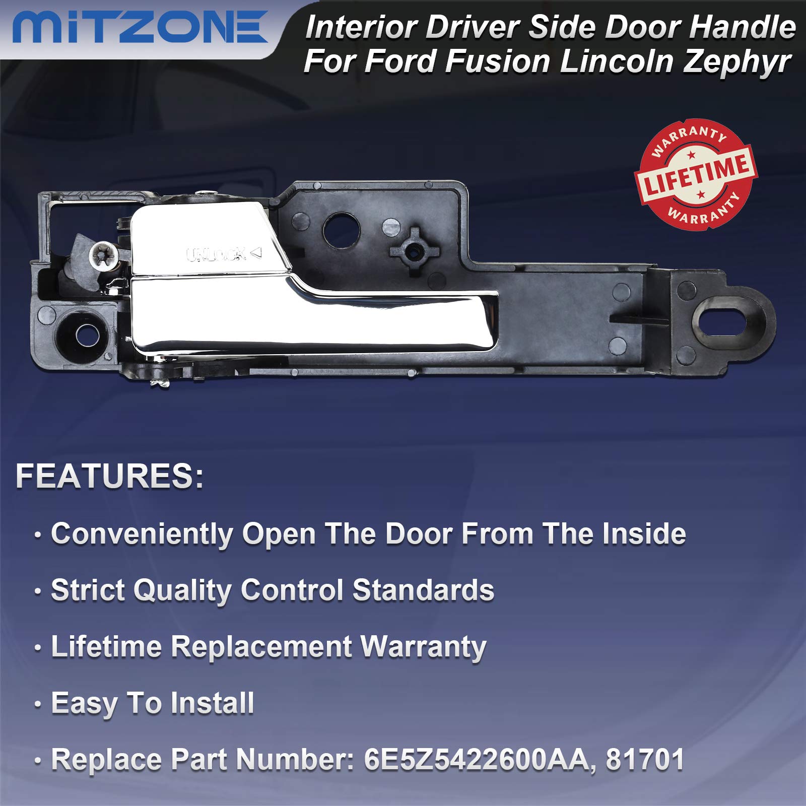 MITZONE Driver Side Interior Door Handle Front Left Compatible with 2006-2012 Ford Fusion 2007-2012 Lincoln MKZ 2006-2011 Mercury Milan Replaces 6E5Z5422601A 81702