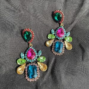 ASTRUE Bridal Rhinestone Teardrop Dangle Earrings,Multicolor Crystal Wedding Chandelier Earrings for Women in Pageant Party Valentine's Days Jewelry Accessory