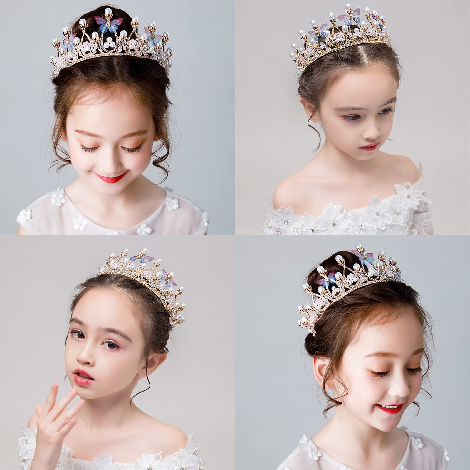 COCIDE Butterfly Tiara and Crown for Girls Gold Tiara for Women Pearl Headband Hair Accessories for Birthday Party Wedding Flower Girl Decoration Accessory…