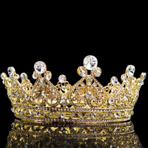 COCIDE Gold Crown and Tiara for Women Crystal Queen Crowns for Girls Rhinestones Princess Headband Luxury Full Round Hair Accessories Jewelry for Wedding Prom Bridal Party Halloween Costume (GOLD)