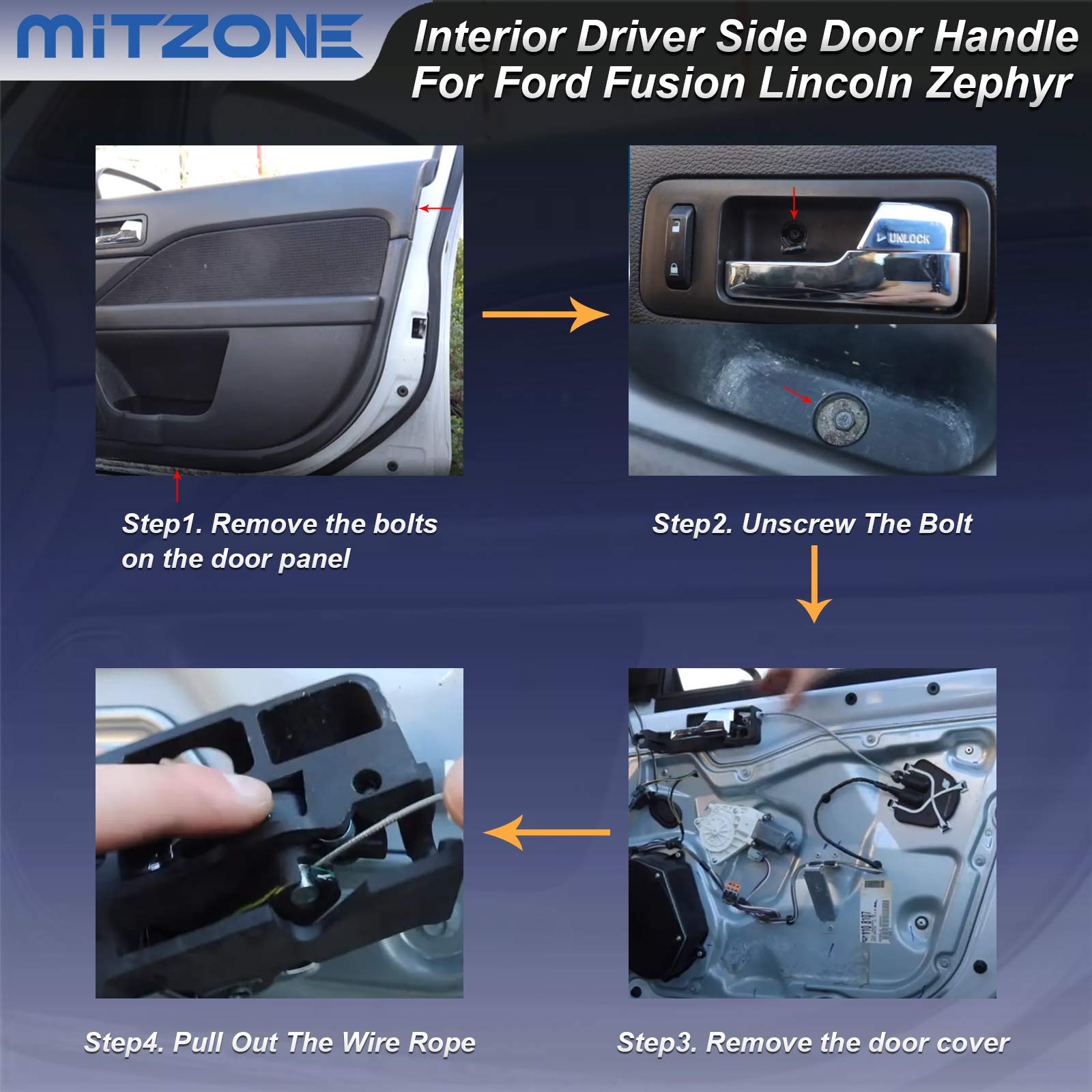 MITZONE Driver Side Interior Door Handle Front Left Compatible with 2006-2012 Ford Fusion 2007-2012 Lincoln MKZ 2006-2011 Mercury Milan Replaces 6E5Z5422601A 81702