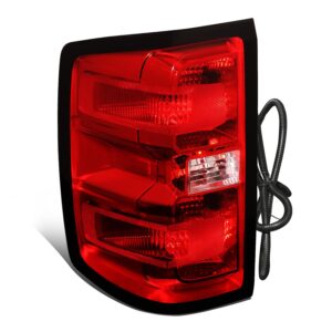 auto dynasty factory style rear tail lights brake lamps with wiring harness compatible with chevy silverado 1500 2500 3500 14-19, driver left side, red lens